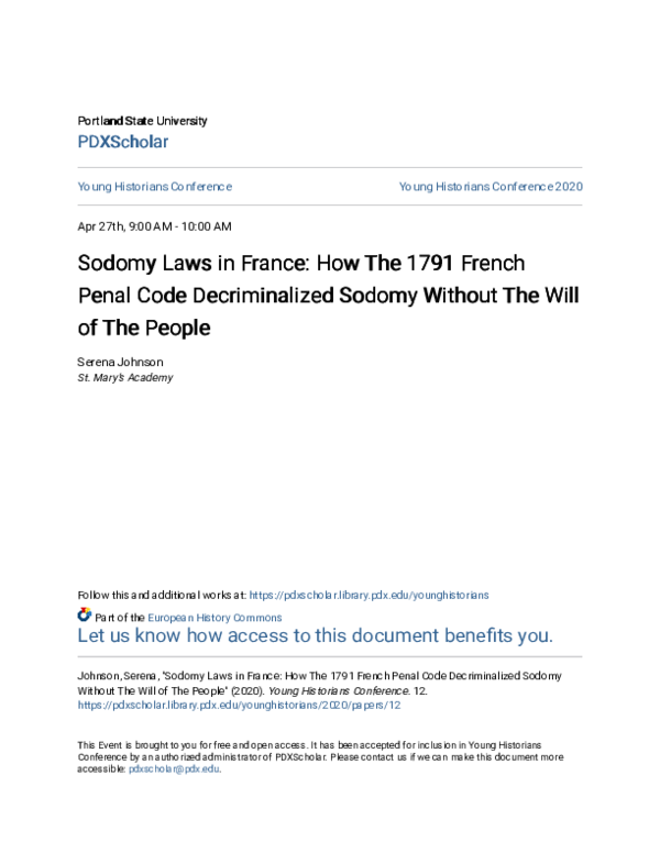 (PDF) Sodomy Laws in France: How The 1791 French Penal Code ...