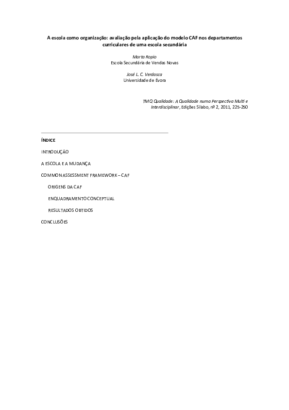 (PDF) A escola como organização: avaliação pela aplicação do modelo CAF ...