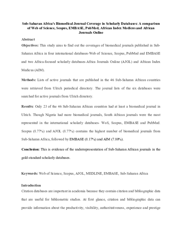 (DOC) Sub-Saharan Africa's Biomedical Journal Coverage in Scholarly ...