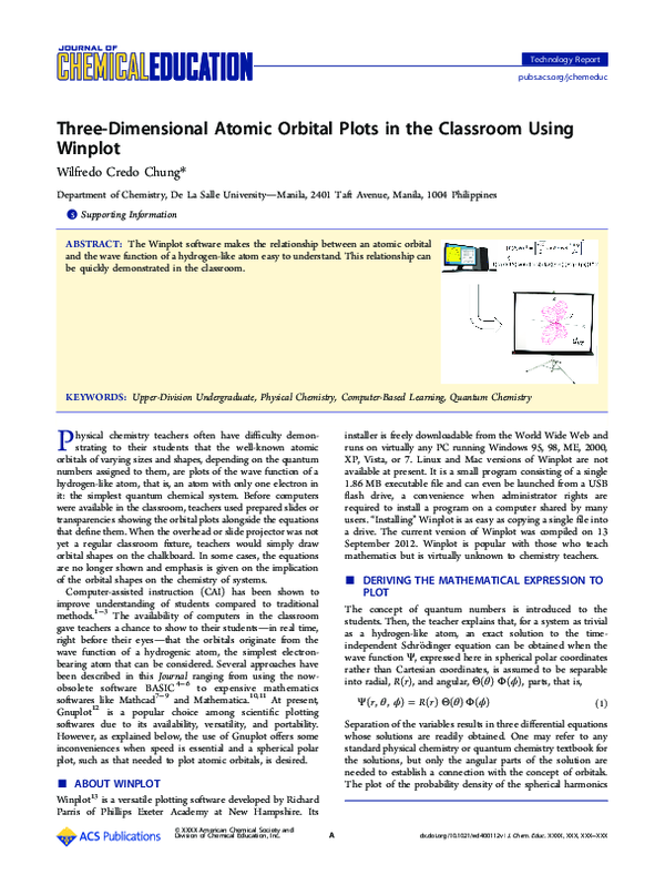 Pdf Three Dimensional Atomic Orbital Plots In The Classroom Using Winplot