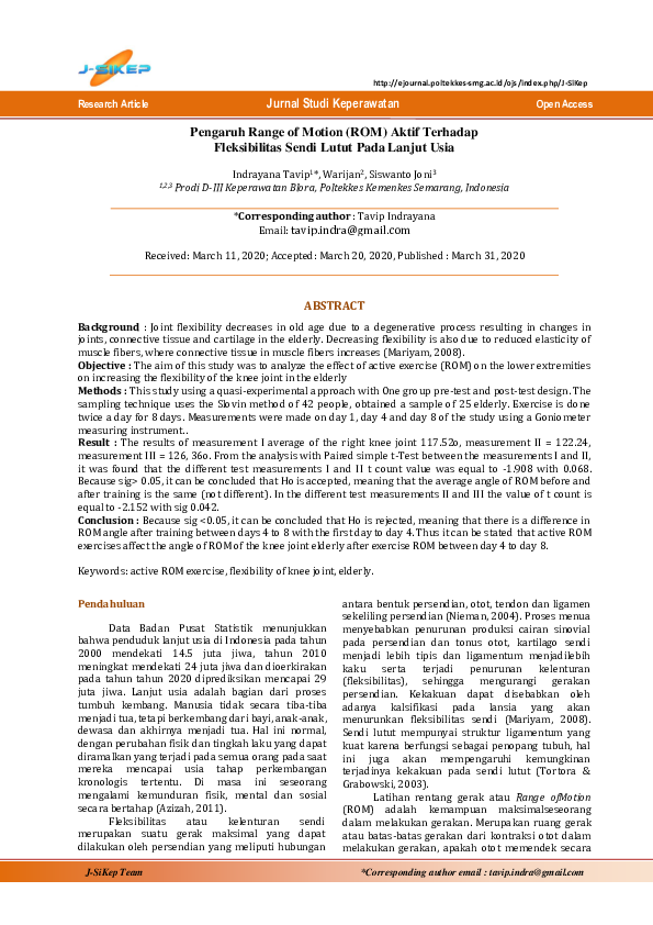 (PDF) Pengaruh Range of Motion (ROM) Aktif Terhadap Fleksibilitas Sendi ...