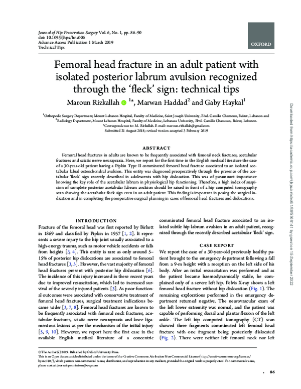 (PDF) Femoral head fracture in an adult patient with isolated posterior ...