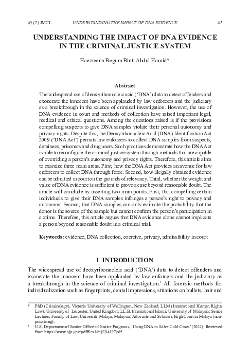 (PDF) Understanding The Impact Of DNA Evidence In The Criminal Justice ...