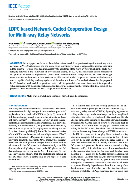Pdf Ldpc Based Network Coded Cooperation Design For Multi Way Relay Networks Qingchun Chen