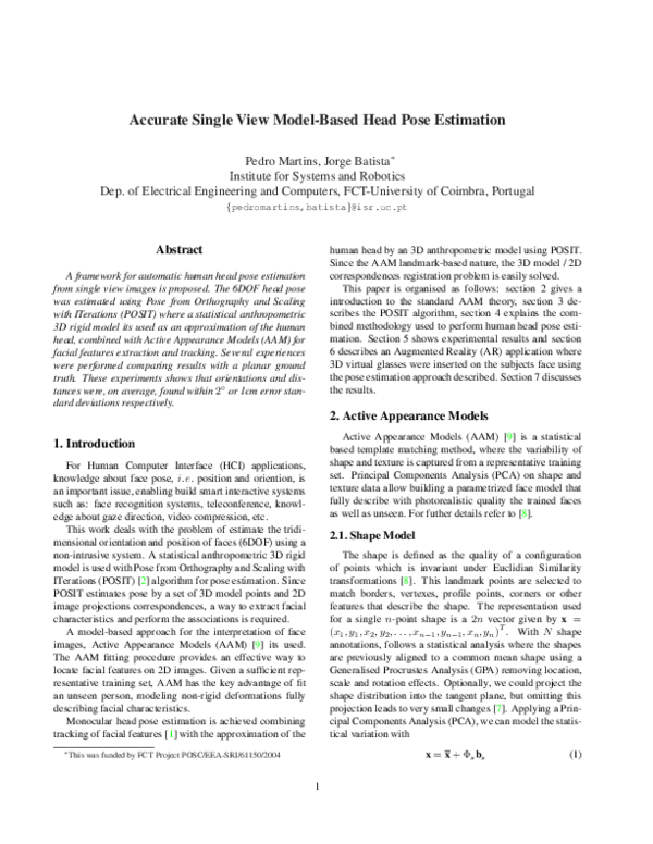 (PDF) Accurate single view model-based head pose estimation