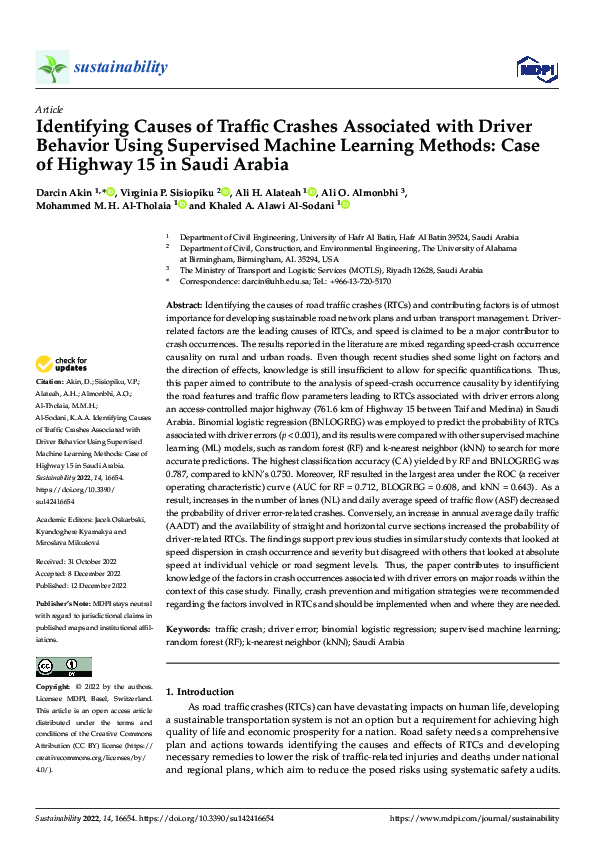 (PDF) Identifying Causes of Traffic Crashes Associated with Driver Behavior Using Supervised ...