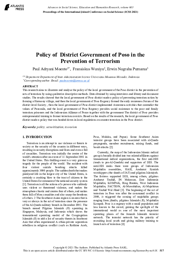 (PDF) Policy of District Government of Poso in the Prevention of Terrorism