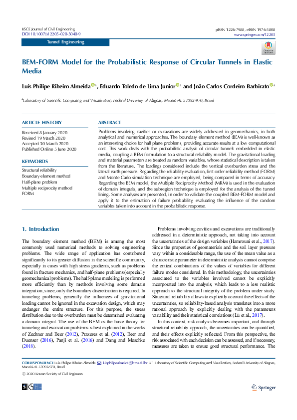 (PDF) BEM-FORM Model for the Probabilistic Response of Circular Tunnels ...