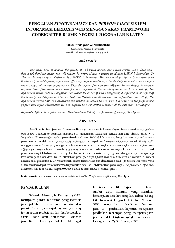 Doc Pengujian Functionality Dan Performance Sistem Inforamasi Berbasis Web Menggunakan