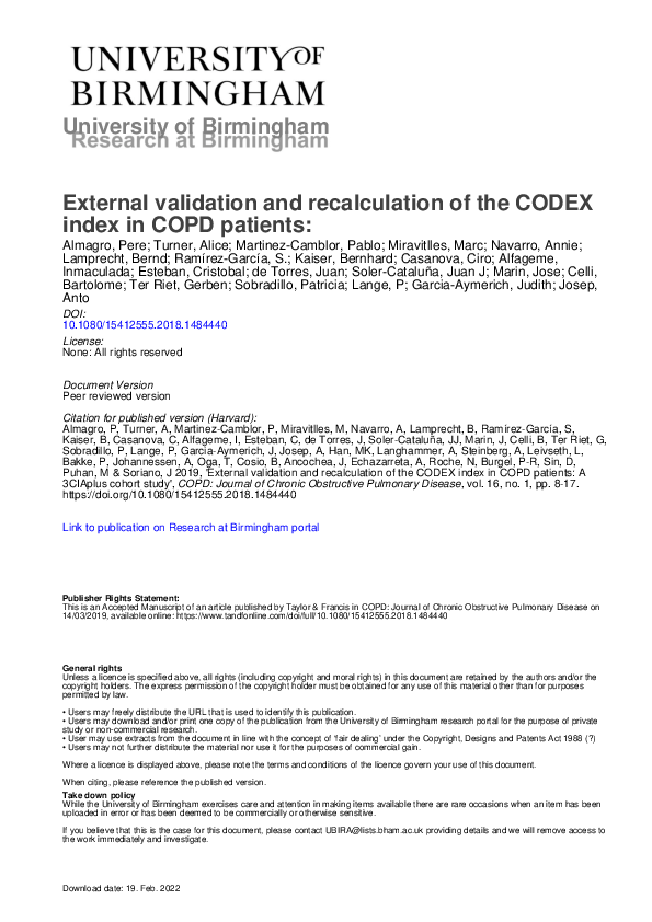 (PDF) External Validation and Recalculation of the CODEX Index in COPD ...