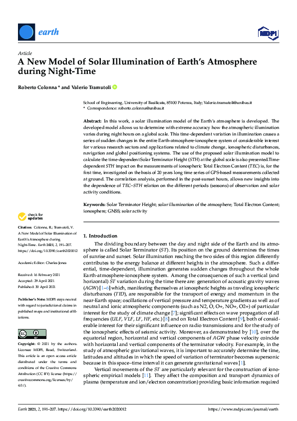 (PDF) A New Model of Solar Illumination of Earth’s Atmosphere during ...