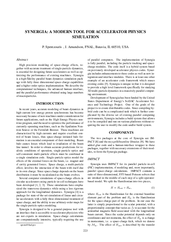 (PDF) Synergia: a modern tool for accelerator physics simulation