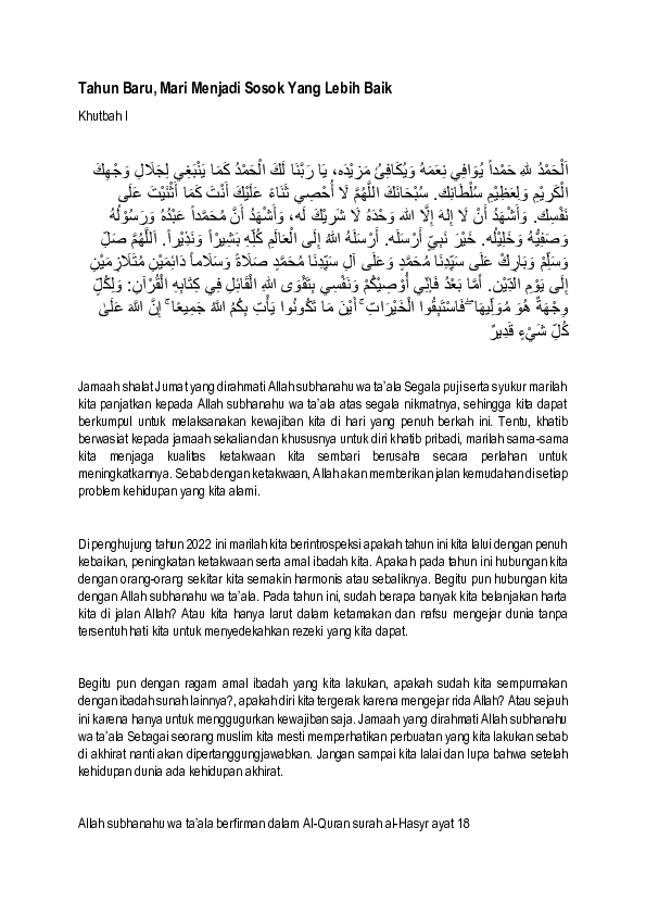 (PDF) Khutbah Jum at Menyambut Tahun Baru 2023