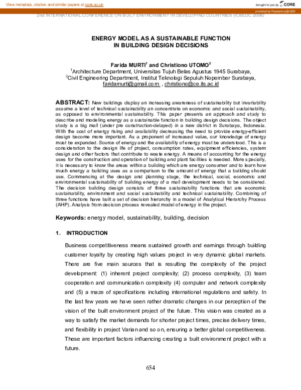 (PDF) Energy model as a sustainable function in building design decisions
