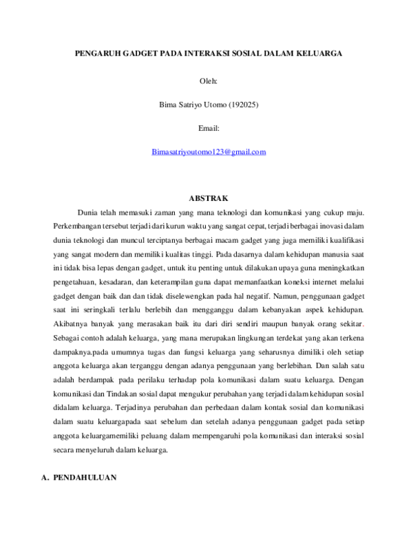 (PDF) PENGARUH GADGET PADA INTERAKSI SOSIAL DALAM KELUARGA