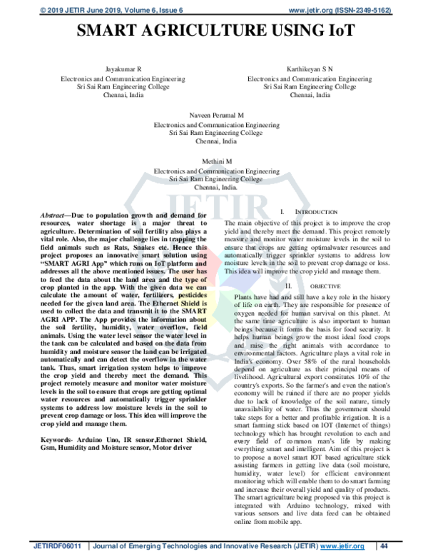 (PDF) Smart Agriculture Using IOT