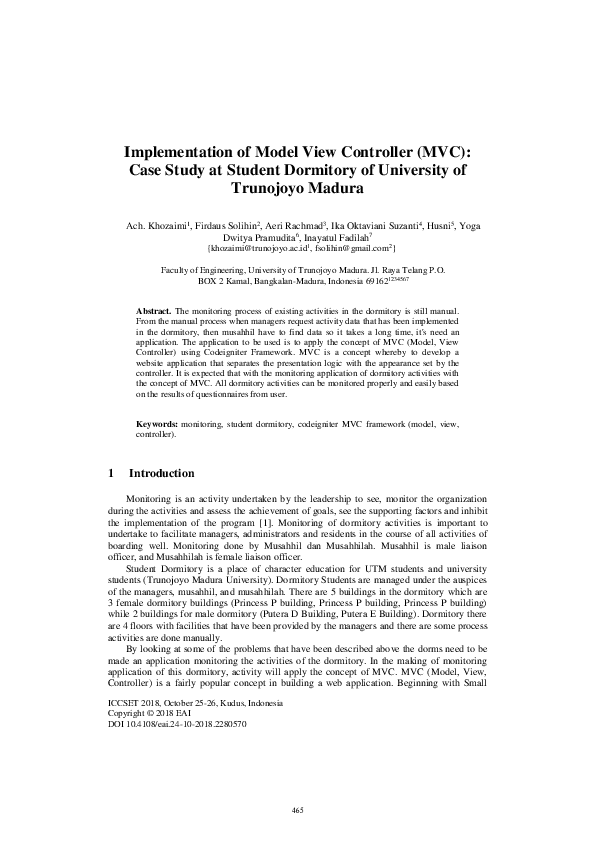 (PDF) Implementation of Model View Controller (MVC): Case Study at Student Dormitory of ...