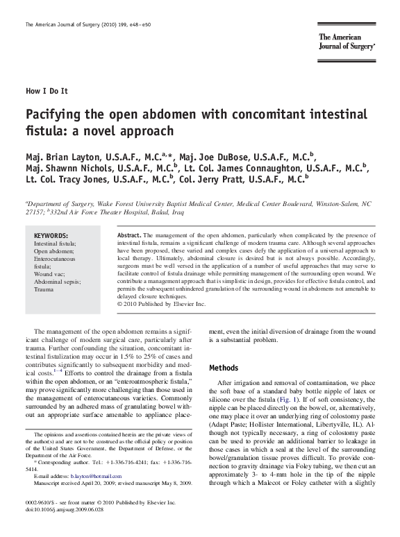(PDF) Pacifying the open abdomen with concomitant intestinal fistula: a ...