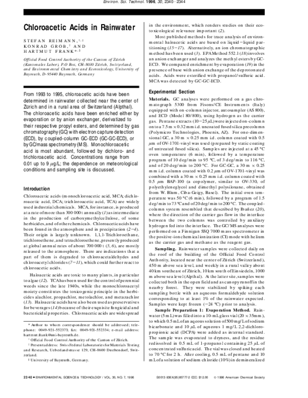 (PDF) Chloroacetic Acids in Rainwater