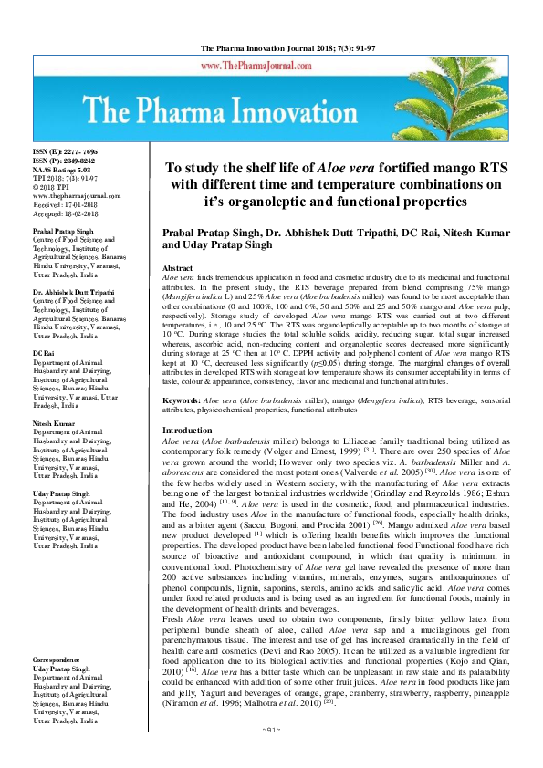 (PDF) To study the shelf life of Aloe vera fortified mango RTS with ...