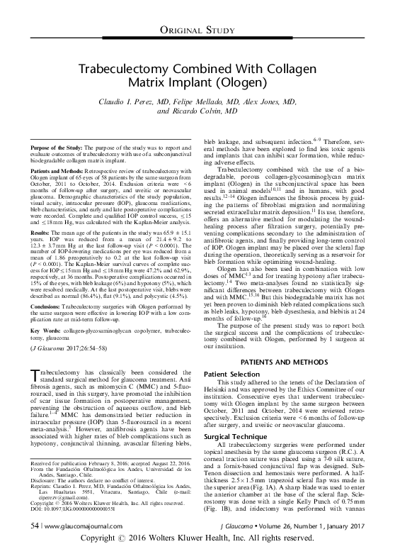 (PDF) Trabeculectomy Combined With Collagen Matrix Implant (Ologen)