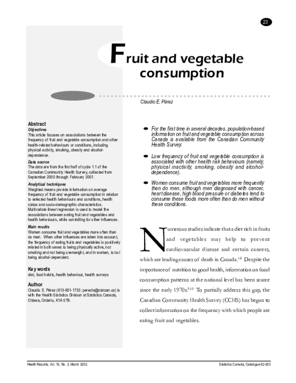 Pdf Fruit And Vegetable Consumption