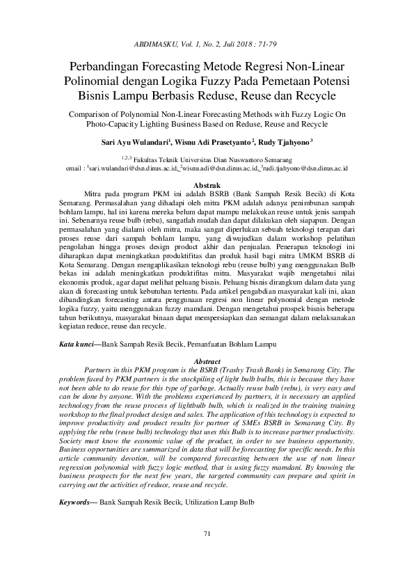 Pdf Perbandingan Forecasting Metode Regresi Non Linear Polinomial Dengan Logika Fuzzy Pada