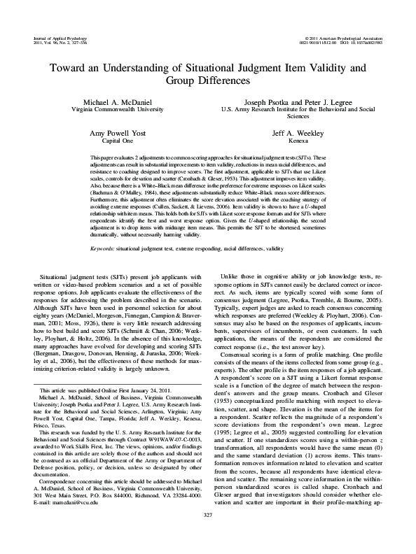 (PDF) Toward an understanding of situational judgment item validity and ...