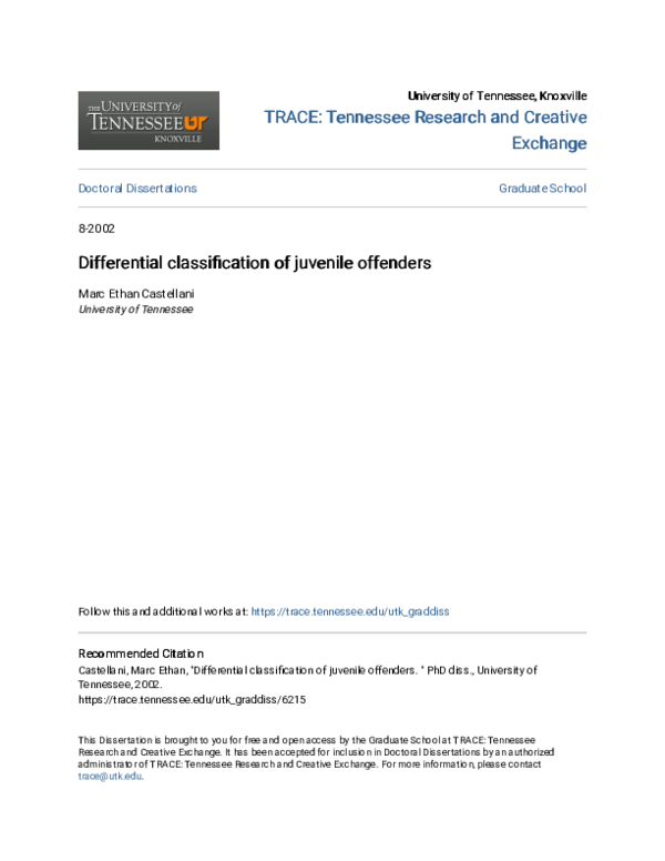 Pdf Differential Classification Of Juvenile Offenders