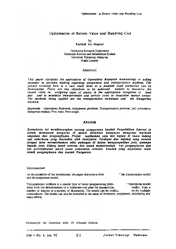 (PDF) Optimization of return value and handling cost (PDF) Optimization of return value and handling cost
