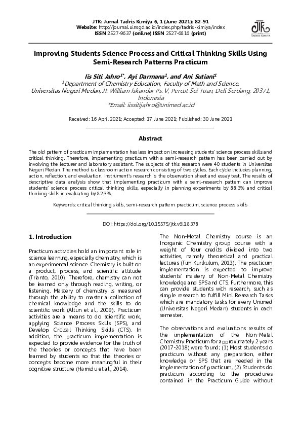 (PDF) Improving Students Science Process and Critical Thinking Skills ...