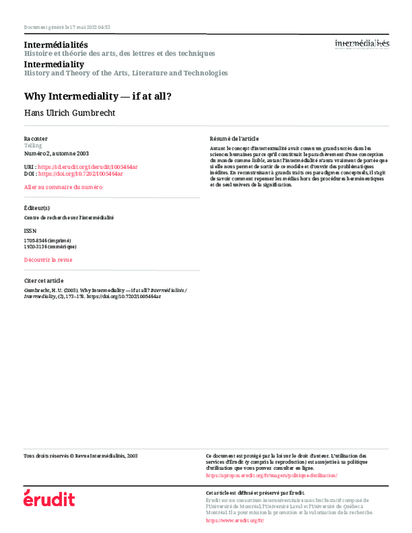(PDF) Why Intermediality — if at all?