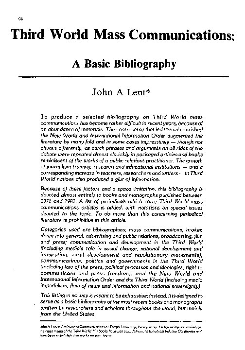 (PDF) Third World Mass Communications: A Basic Bibliography