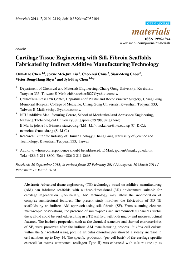 (PDF) Cartilage Tissue Engineering with Silk Fibroin Scaffolds ...