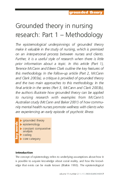(PDF) Grounded theory in nursing research: Part 1 – Methodology