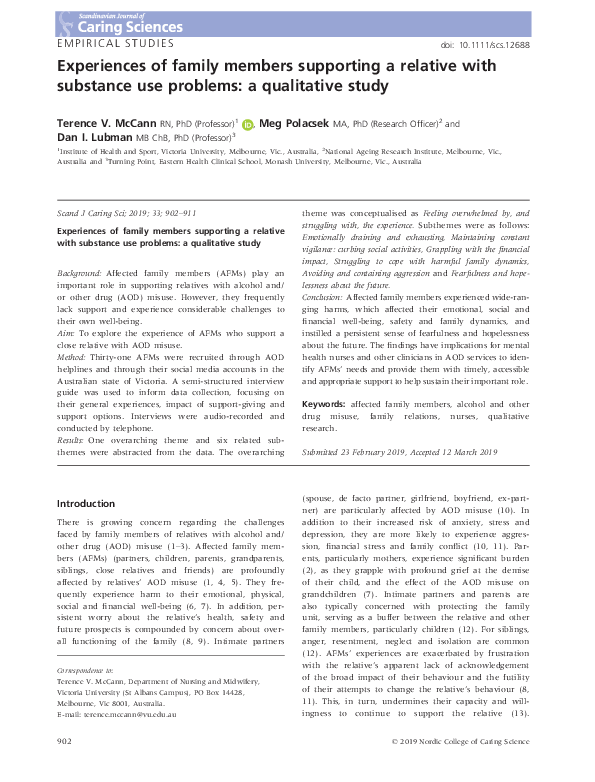 (PDF) Experiences of family members supporting a relative with ...