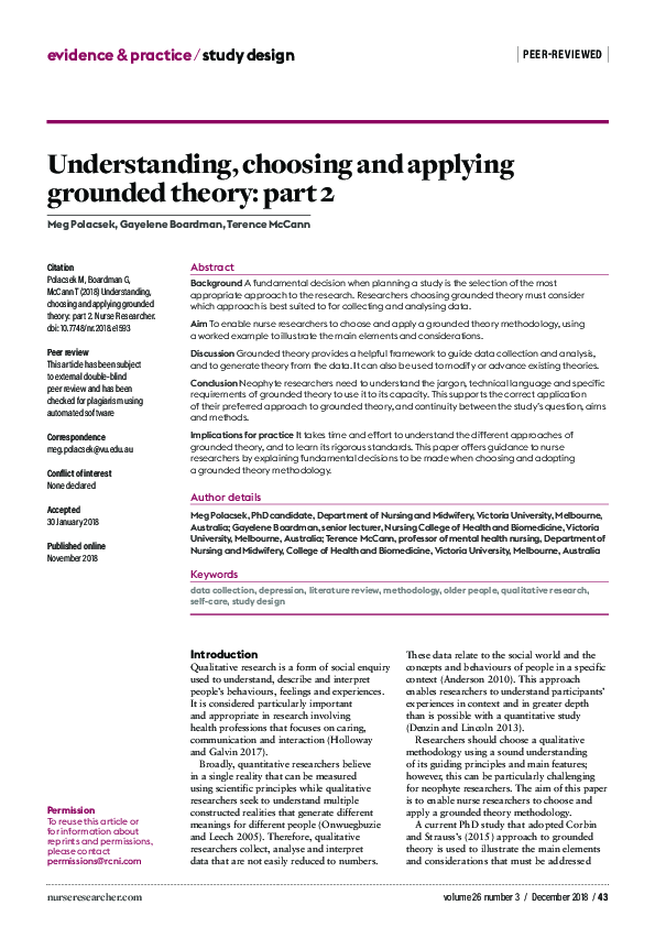 (PDF) Understanding, choosing and applying grounded theory: part 1
