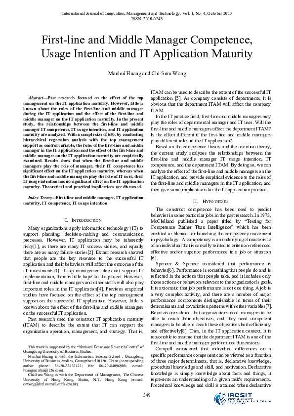 (PDF) First-line and Middle Manager Competence, Usage Intention and IT ...