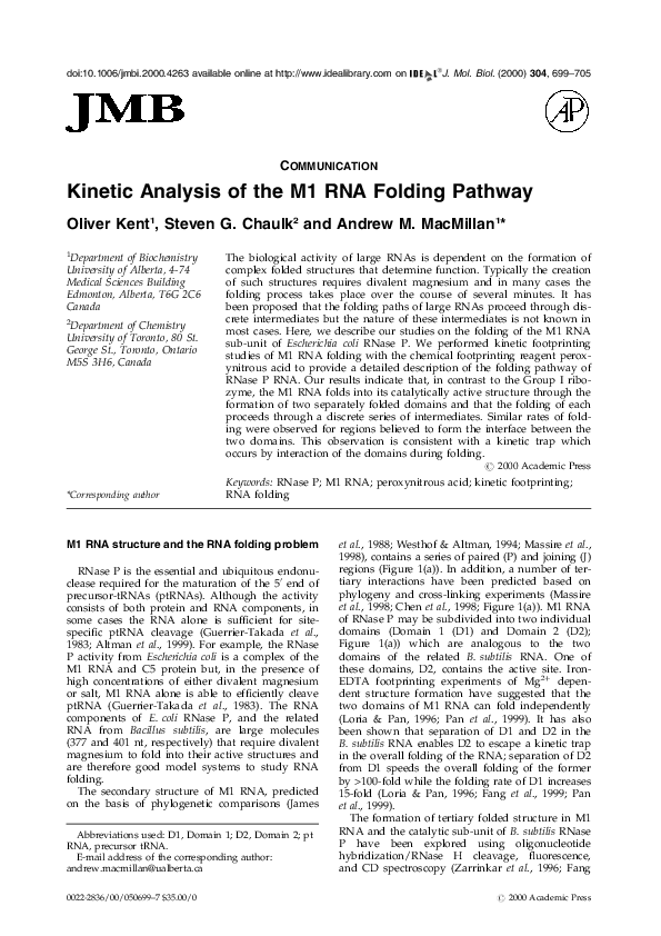 (PDF) Kinetic Analysis of the M1 RNA Folding Pathway