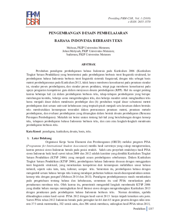 (PDF) Pengembangan Desain Pembelajaran Bahasa Indonesia Berbasis Teks