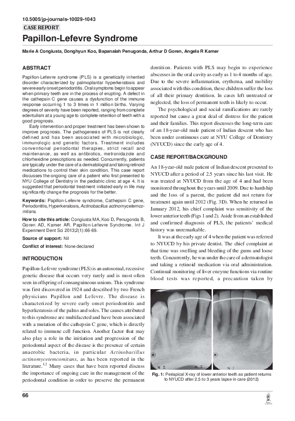 (PDF) Papillon-Lefevre Syndrome