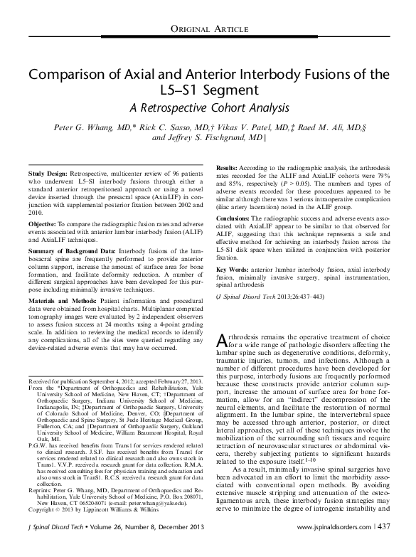 (PDF) Comparison of Axial and Anterior Interbody Fusions of the L5–S1 ...