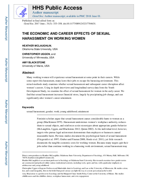 (PDF) The Economic and Career Effects of Sexual Harassment on Working Women