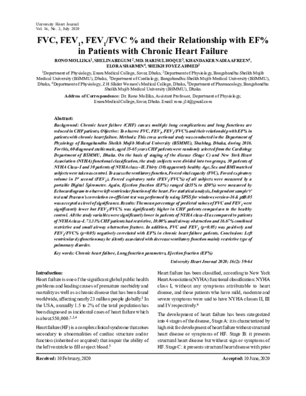 (PDF) FVC, FEV1, FEV1/FVC % and their Relationship with EF% in Patients ...