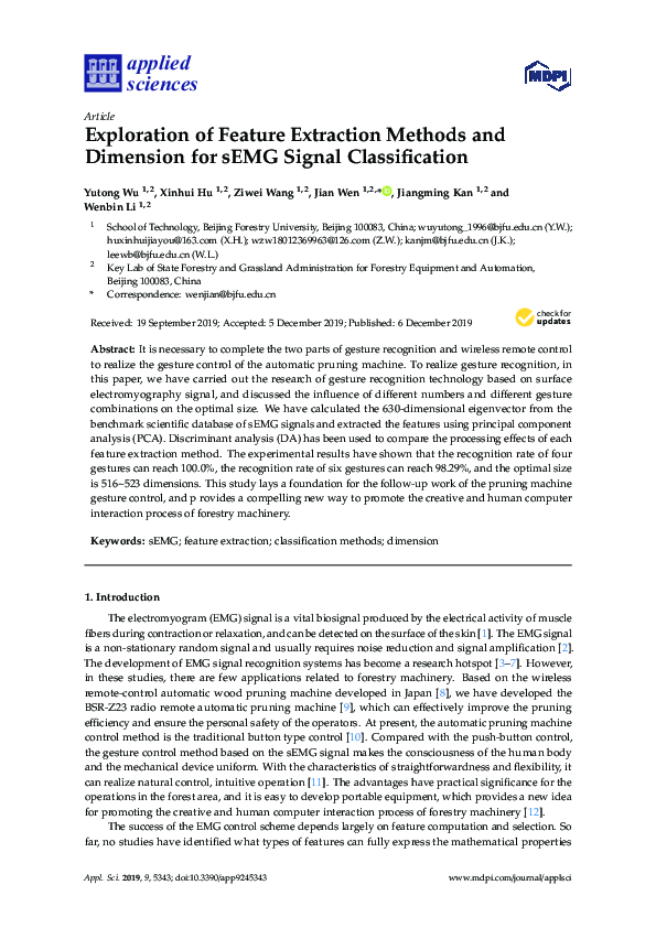(PDF) Exploration of Feature Extraction Methods and Dimension for sEMG Signal Classification