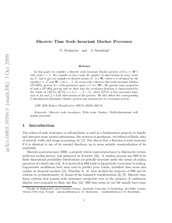 (PDF) Discrete Time Scale Invariant Markov Processes
