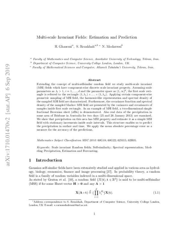 (PDF) Multi-scale invariant fields: estimation and prediction