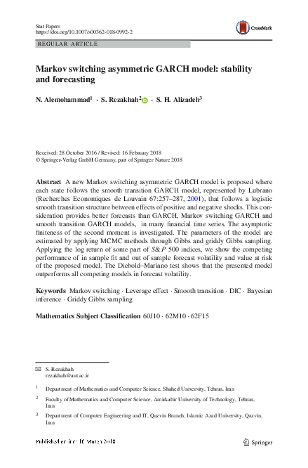 (PDF) Markov switching asymmetric GARCH model: stability and forecasting