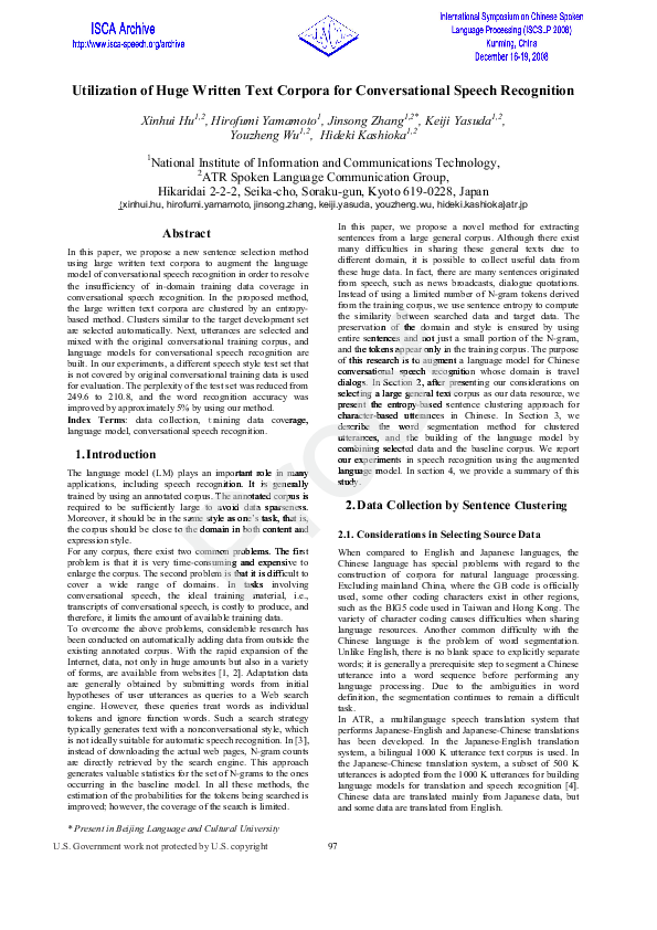 Pdf Utilization Of Huge Written Text Corpora For Conversational