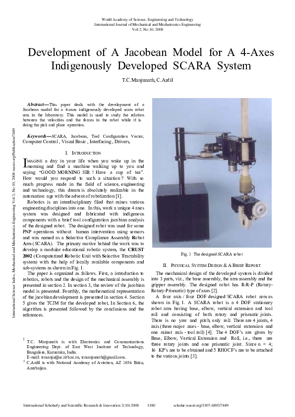 (PDF) Development Of A Jacobean Model For A 4-Axes Indigenously ...